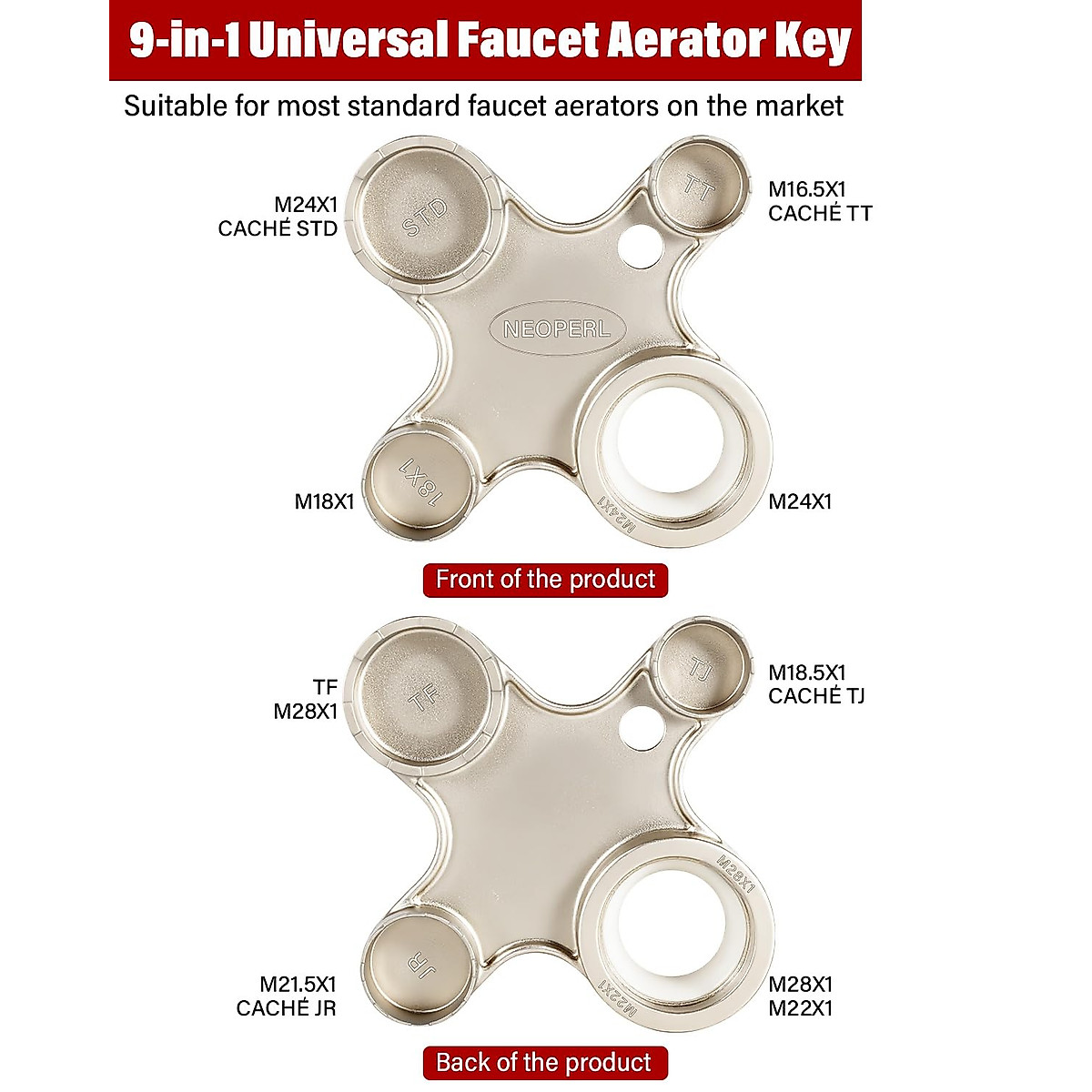 9-in-1 Faucet Aerator Removal Tool Kit(Metal), Heavy-duty Aerato Key for Concealed Threaded and Housed Aerateors,Fits M18 M22 M24 M28 TT TJ TF JR STD Sizes, Faucet Tool for Home Repair Plumbing