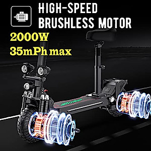 iENYRID Super Electric Scooter for Adults, 2000W Motor Foldable Electric Scooter 48V 20Ah Battery 35MPH 38 Miles max 10 inchOff-Road Tire Scooter with Detachable Seat