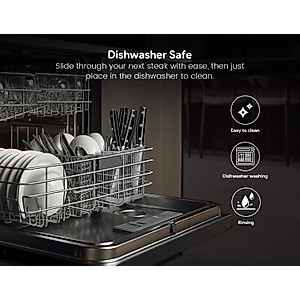 Piklohas Steak Knives Set of 4, 4.5 Inch Non Serrated Dinner Knife, Forged German Steel Damascus Pattern Straight Edge Meat Knife with Full Tang Handle, Dishwasher Safe, Ideal for Gift