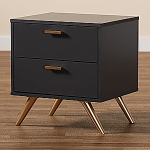 Baxton Studio Kelson Nightstand, Dark Grey/Gold