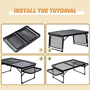 OMKUOSYA Folding Camping Table with 2 Side Panels Portable Small Lightweight Aluminum Alloy Frame Metal Grid Desktop Camp Table for Outdoor Picnic BBQ Travel, Black