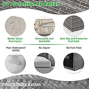 GAOMON 7 Piece Outdoor Sectional Sofa with Dining Table, Outdoor Sectional Dining Table Set, Outdoor Furniture with Wicker Rattan Dining Table with Ottoman, Beige