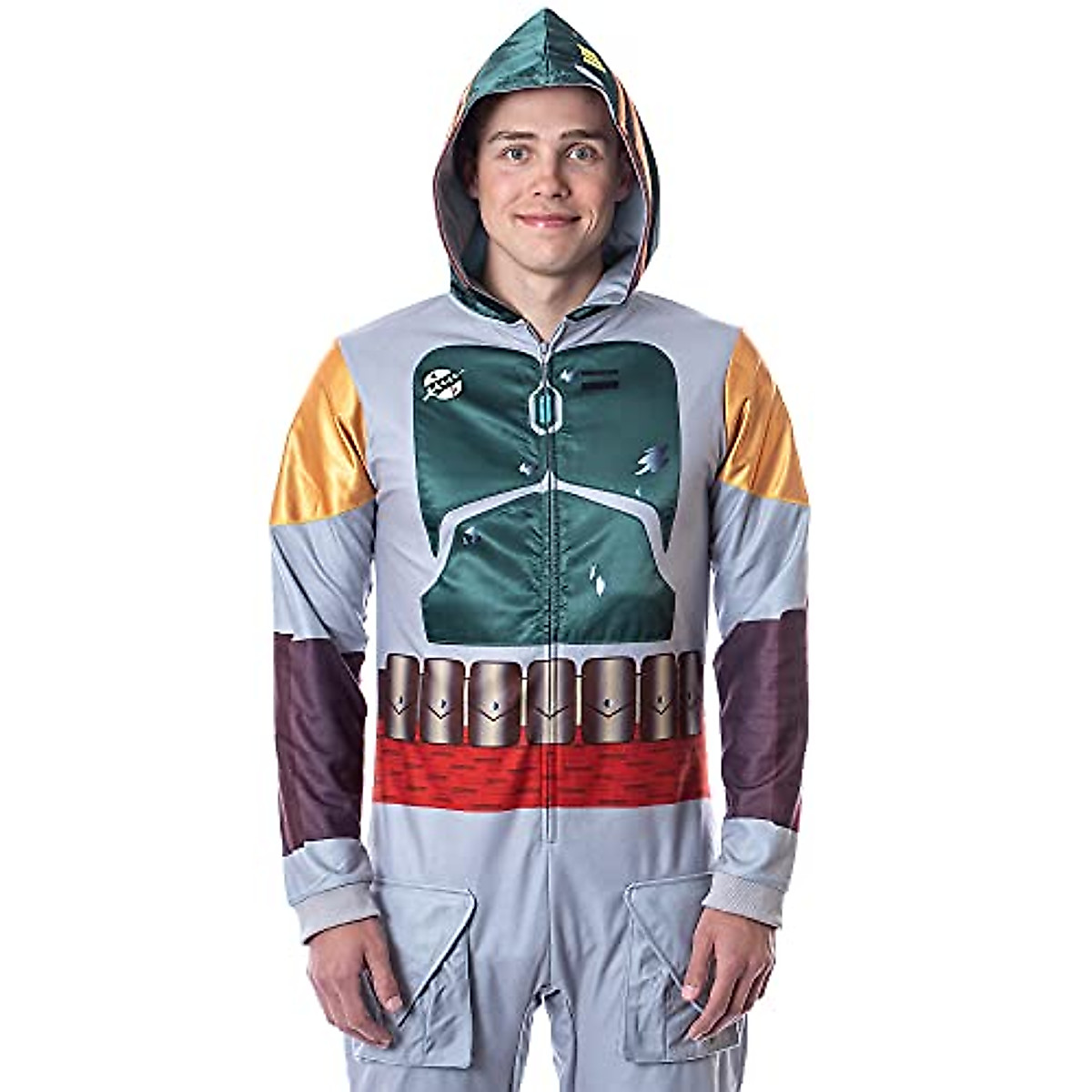Star Wars Mens' Boba Fett Hooded Costume Union Suit One-Piece Pajama (2XL/3XL) Grey