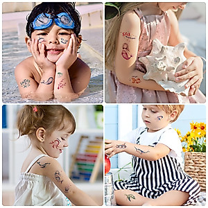 60 Pieces Under The Sea Mermaid Party Decorations Temporary Tattoos for Kids, Ocean Beach Pool Birthday Party Supplies Favors, Mermaid Shark Dolphin Octopus Fish Fake Tattoo Stickers for Boys and Girls