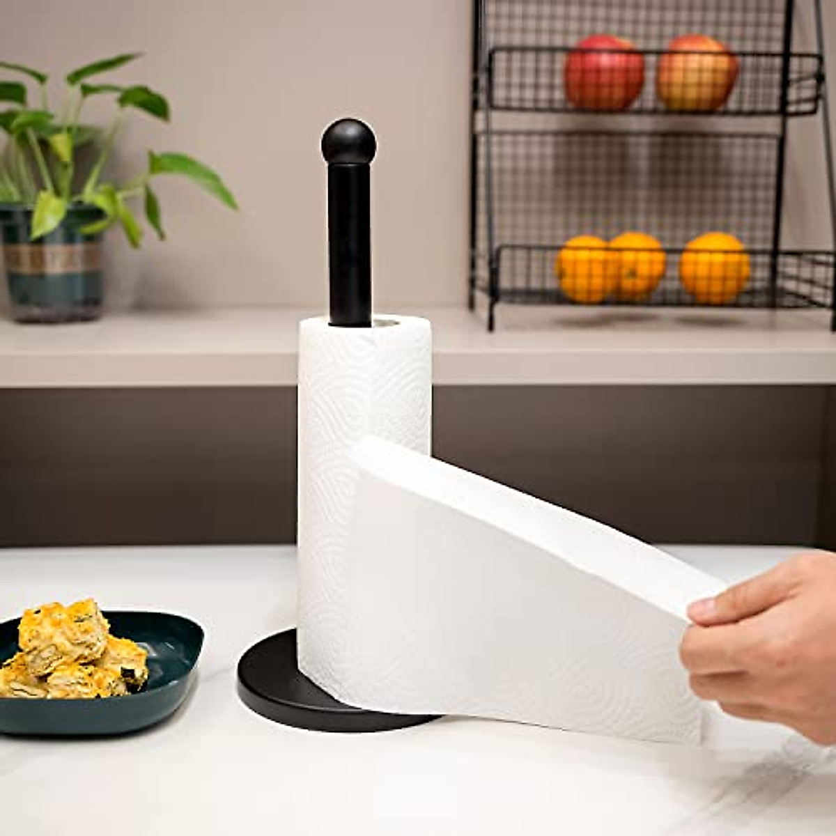 ANGEORY Paper Towel Holder Black Paper Towel Holder Countertop Paper Towel Holder Stand with Heavy Duty Base Stainless Steel Paper Towel Holder Kitchen Standing Paper Towel Roll Holders, Matte Black