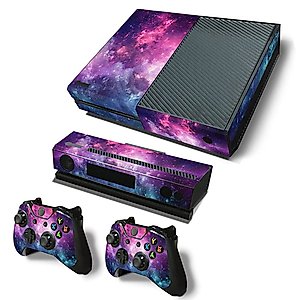 FOTTCZ Vinyl Skin for Xbox One Console, Sound Box & Controllers Only, Sticker Decorate and Protect Equipment Surface, Purple Cyan Nebula