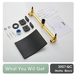 Qinkell Wall Mount Tub Faucet Matte Black Waterfall Tub Fill Roman Bathtub Faucet High Flow Brass Bathroom Bathtub Faucets with Rough-in Valve and 2 Handles