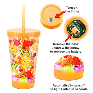 GILANO 16oz Kids Tumbler Water Drinking Bottle with LED Light Up - BPA Free, Straw Lid Cup, Reusable, Lightweight, Spill-Proof Water Bottle with Cute Design for Girls & Boys (Mermaid)