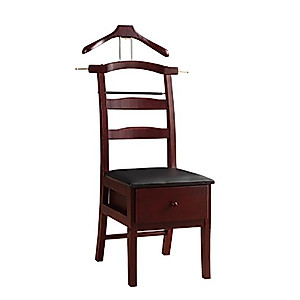 Proman Products Manchester Chair Valet VL36142 with Drawer, Hanger, Trouser Bar and Tie & Belt Bar, 18" W x 23" D x 44" H, Mahogany Finish