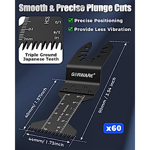 GORWARE Multitool Blades, 60PCS Japanese Tooth Blades for Wood Plastic, Universal Oscillating Tool Blades Fit Milwauke, Worx, Rockwell, Rigid