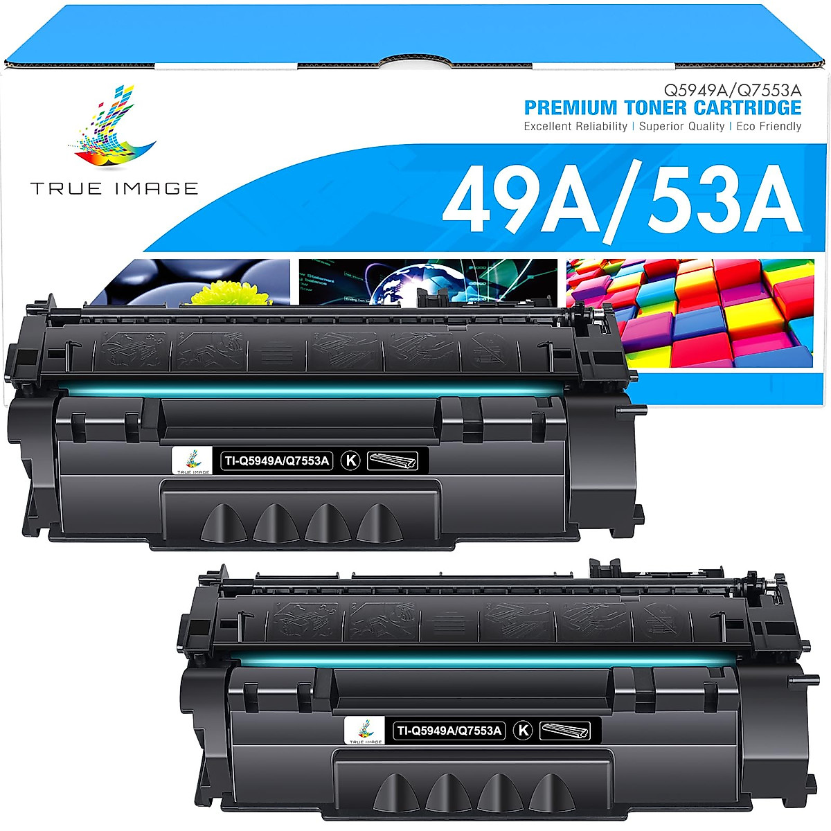 TRUE IMAGE Compatible Toner Cartridge Replacement for HP 49A Q5949A 53A Q7553A 49X Q5949X Used with 1320 1320n 3390 1160 1320tn 1320nw 3392 P2015 P2015dn Printer Ink (Black, 2-Pack)
