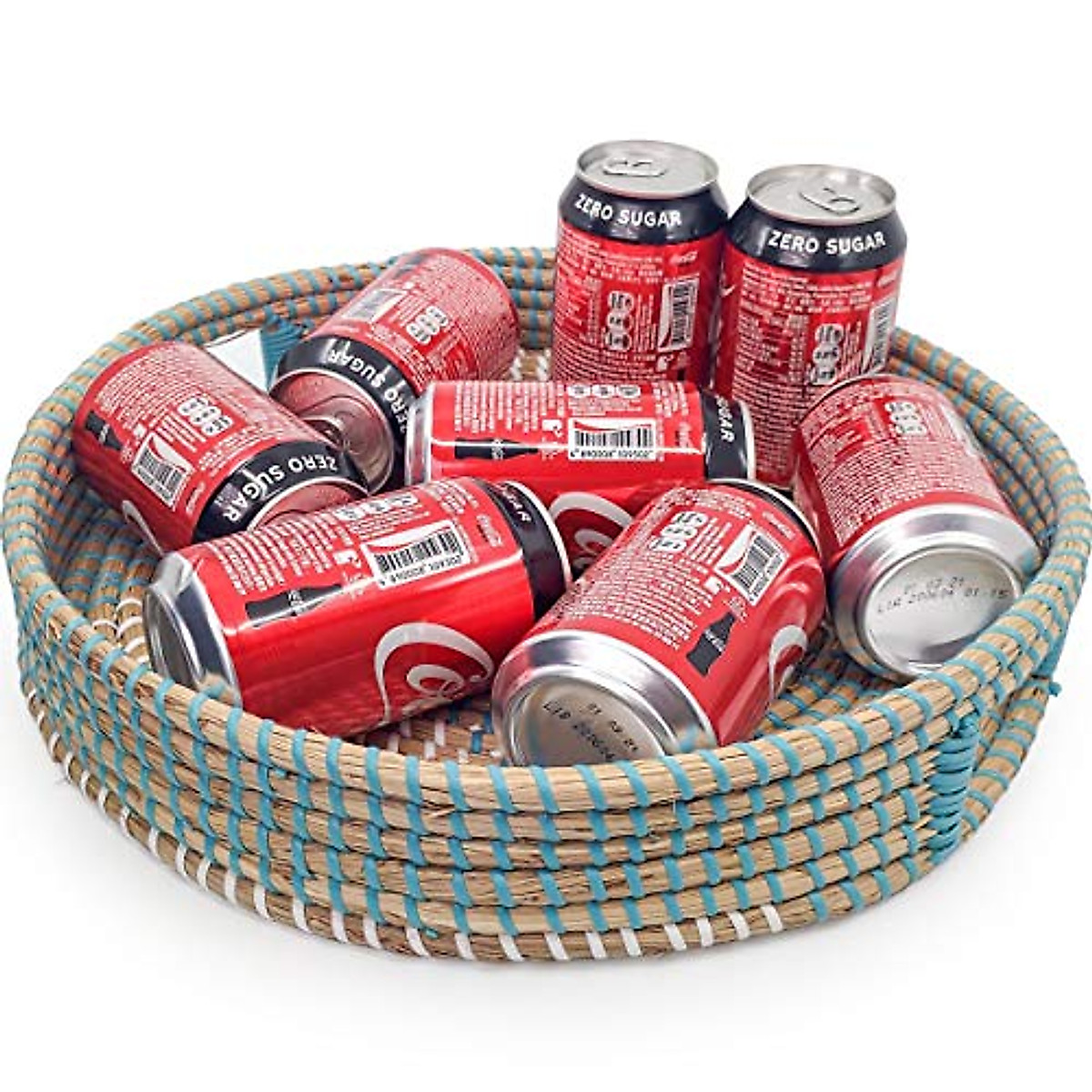 Ann Lee Design Round Serving Seagrass Trays (Teal Blue Vortex, Seagrass)