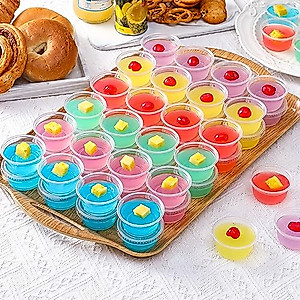 AOZITA [60 Sets - 2 oz Jello Shot Cups, Portion Cups With Lids, Small Plastic Containers with Lids, Airtight and Stackable Souffle Cups