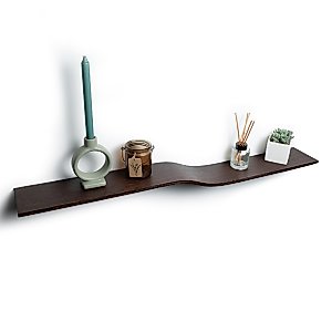 EWART WOODS Floating Shelf Wall Mounted, Walnut Hanging Shelving, Curved Living Room Decor, Wooden Bracketless Etagere, Wavy Bookshelf Geometric (Walnut, Medium (35.4in))