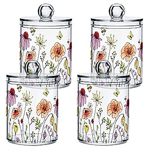 2 Pack Qtip Holder Dispenser with Lids, Flowers Floral Dragonfly Plastic Storage Containers,Bathroom Canisters Organizer for Cotton Ball, Cotton Swab, Cotton Round Pads, Floss 21213294