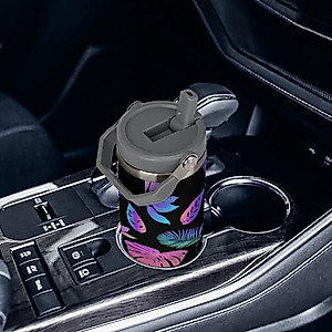 GemGam Stainless Steel Tumbler with Lid And Straw 30 Oz Top Handle Neon Tropical Palm Tree Leakproof Vacuum Insulated Water Bottle for Car Travel Purple Pink