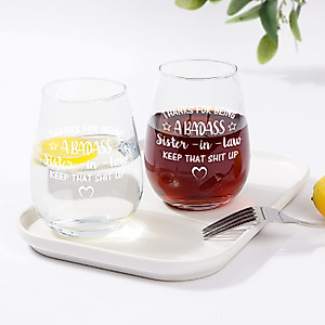 Futtumy Sister Gifts for Sister-in-Law, Thanks for Being A Sister-in-Law Stemless Wine Glass, Funny Mother’s Day Gift Birthday Gift Christmas Gift Thank You Gift from Soul Sister Sister-in-Law, 15oz