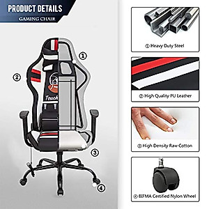 Gaming Chair Massage Office Chair Racing Computer Chair with Lumbar Support Headrest Armrest Task Rolling Swivel Ergonomic PU Leather Adjustable Desk Chair