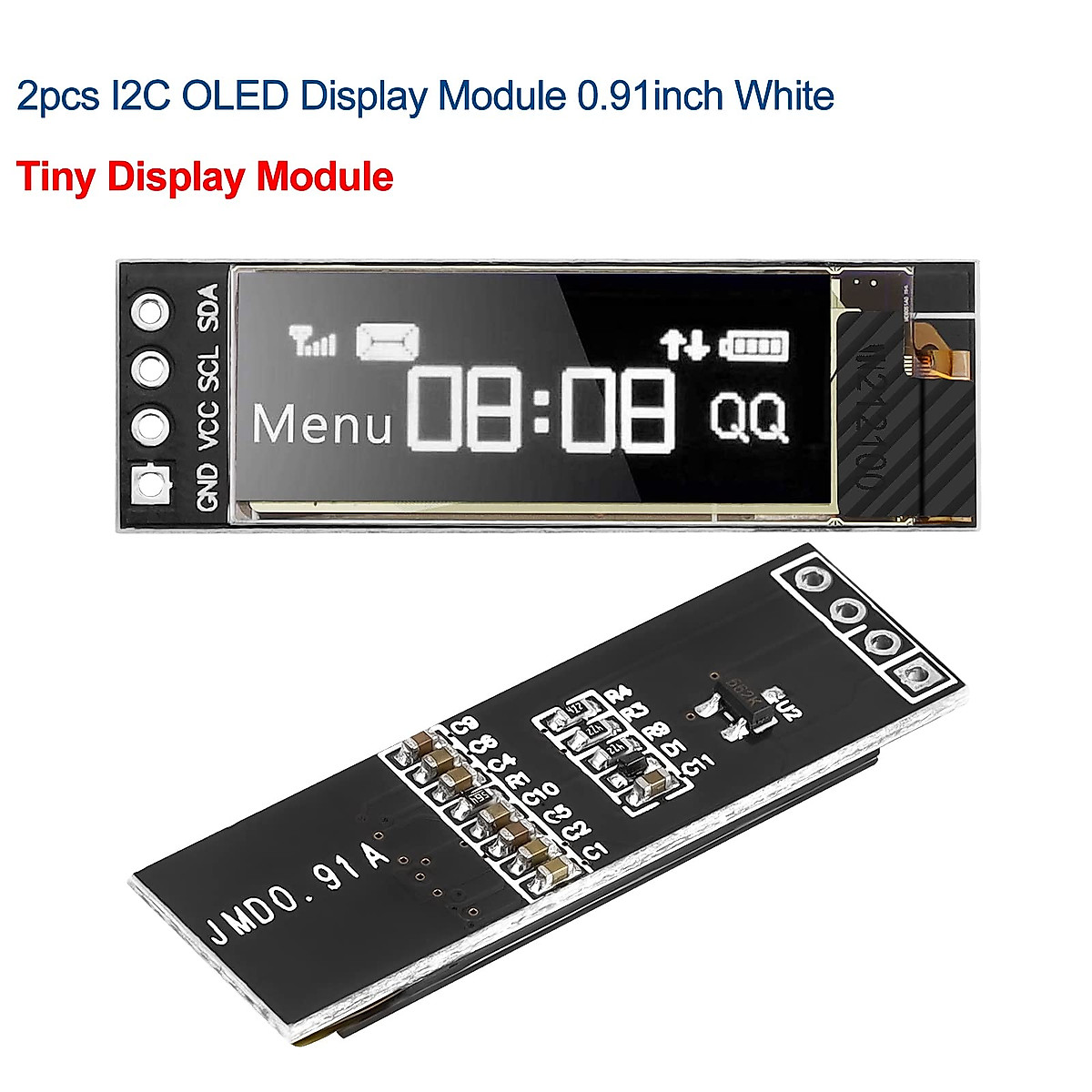 MakerFocus 2pcs I2C OLED Display Module 0.91 Inch I2C SSD1306 OLED Display Module White I2C OLED Screen Driver DC 3.3V~5V for Arduino ESP8266 ESP32 STM32