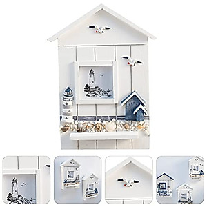 LIFKOME Mediterranean Style Key Cabinet Wood Nautical Style Wall Mounted Wooden Key Holder Storage Box Cabinet Wooden Key Box Wall Mount Hanging Decorative Handmade Key Holder Home Decor