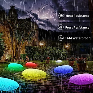 uuffoo Solar Garden Lights Outside Solar Lights Color-Changing with Remote Control Waterproof Glowing Cobblestone Shape Night Light for Garden Patio Lawn Pool Party(40 * 16CM)