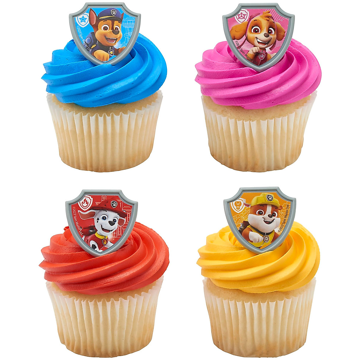 DecoPac Paw Patrol Reporting For Duty Rings, Cupcake Decorations Featuring Chase, Marshall, Skye, And Rubble - 24 Pack