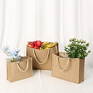 Tapleap Burlap Bags with Handles, Beach Totes, Extra Large Jute Tote Shopping Grocery Bags, Wrapping Gifts (6 Pcs) 17.7”x13.8”x7” – Reusable and Durable for DIY and Crafts