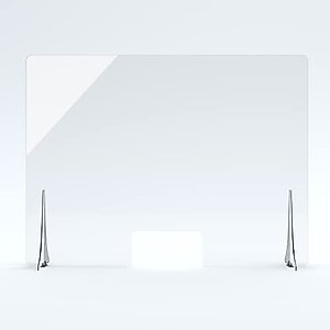 SNEEZEGUARDER | XL 36”H x 48”L Plexiglass Sneeze Guard for Desk, Counter with Double-Sided Tape Base Stabilizers | 20+ Sizes Available | Ships Fast | 48”L x 36”H