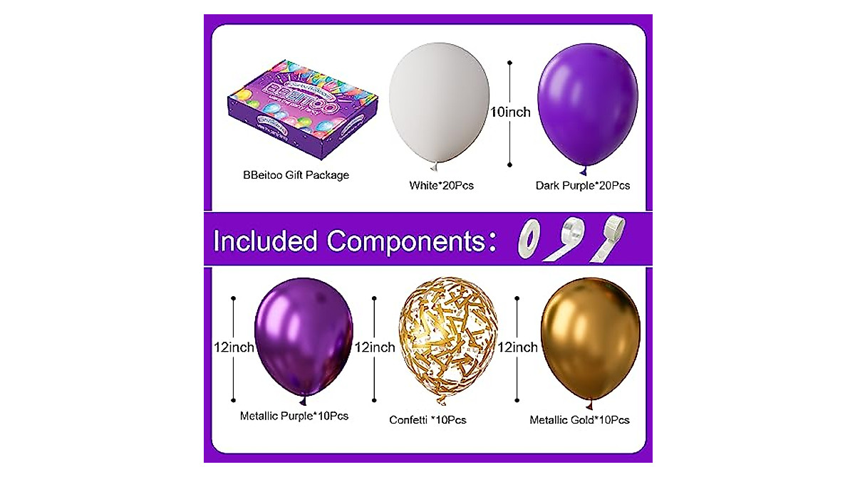BBeitoo Purple and Gold Balloon Arch Kit - Elegant Party Decor