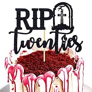 Black Glitter Rip Twenties Cake Topper, Death to My Twenties/Rip to My Twenties Cake Decorations, Old English Themed 30th Birthday Party Decorations