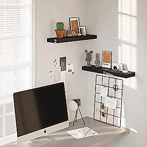 BAMEOS Floating Shelf ,Wall Shelf,Decor Wall Mounted Shelves ,Hanging Shelf Set L24xW6 for Bathroom Kitchen Living ,Kitchen,Room Bedroom Storage,Black