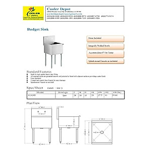 cooler depot sink NSF 24 inches Commercial Utility Sink S12424B