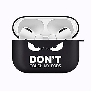 Compatible with AirPods 3 Case ‘Don't Touch My Pods’ Black Cool Cover with Keychain Big Eyes Angry Face Cute Cartoon Shockproof Airpod Cases Accessories Smooth Soft Protective Skin (for airpods 3rd)