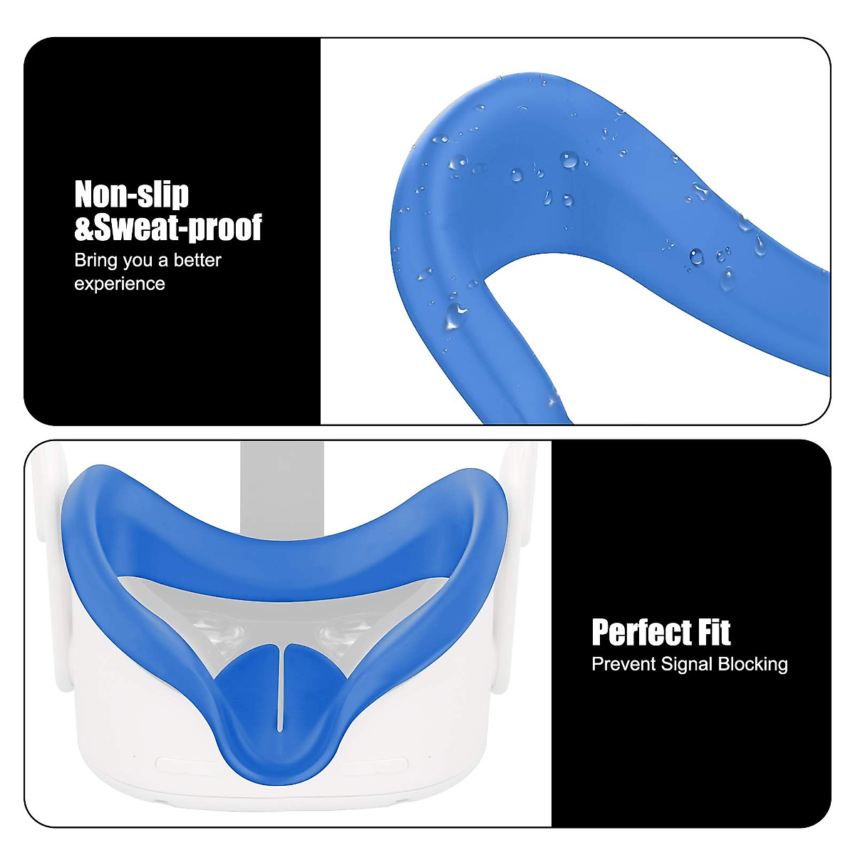 MASiKEN Silicone VR Face Cover for Oculus Quest 2 Face Pad - Meta Quest 2 Washable Nose Pad Light Blocker, Sweatproof Comfort Quest 2 Insert VR Mask Accessories (Blue)