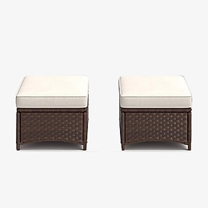 LayinSun 3 Pieces Outdoor Patio Furniture Set, Rattan Wicker Swivel Rocker Chairs Sets with Ottomans