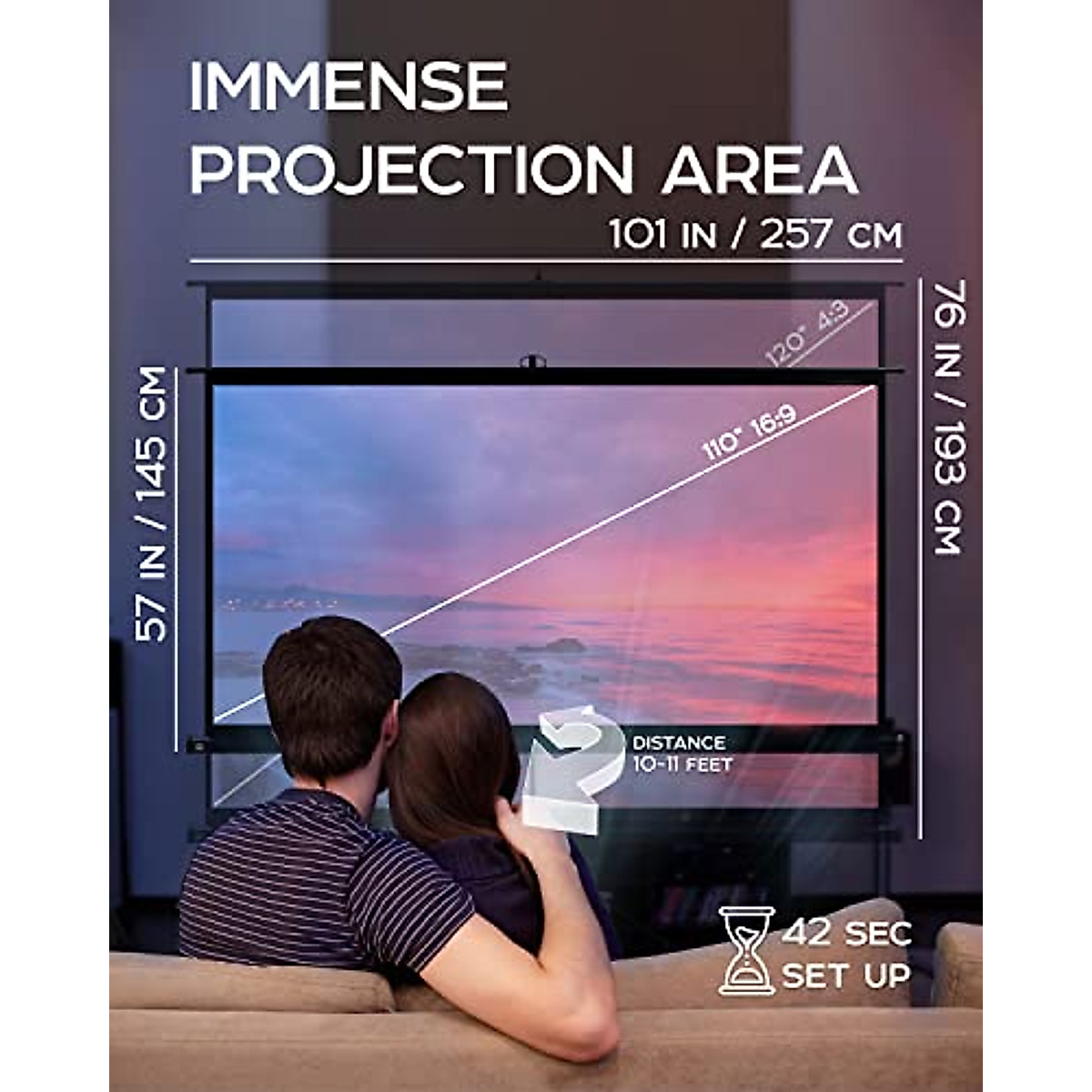 Projector Screen with Stand 120 inch - Indoor and Outdoor Projection Screen for Movie or Office Presentation - 4:3 HD Premium Wrinkle-Free Tripod Screen