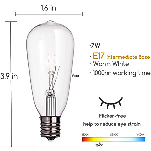 Brightown 24-Pack Edison Replacement Light Bulbs,7W E17 Screw Base ST40 Replacement Clear Glass Light Bulbs for Outdoor Patio ST40 String Lights, Warm White