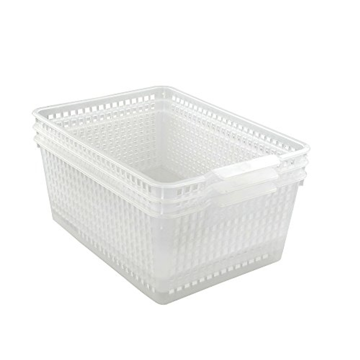 Qskely Large Plastic Storage Organization Bins Basket, Set of 3, Clear