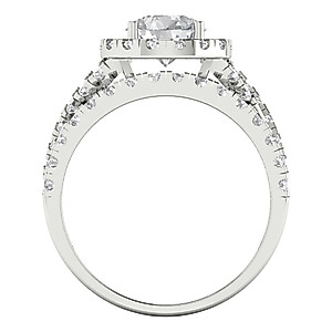 Clara Pucci 1.92 ct Round Cut Clear Simulated Diamond 14k White Gold Halo Solitaire W/Accents Wedding Bridal Ring Band Set Sz 10
