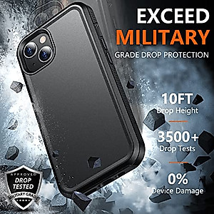 Justcool 5-in-1 iPhone 14 Plus Case: 10ft Military-Grade Drop Protection, 2 Tempered Glass & Camera Lens Protectors, Full-Body Shockproof (Black)