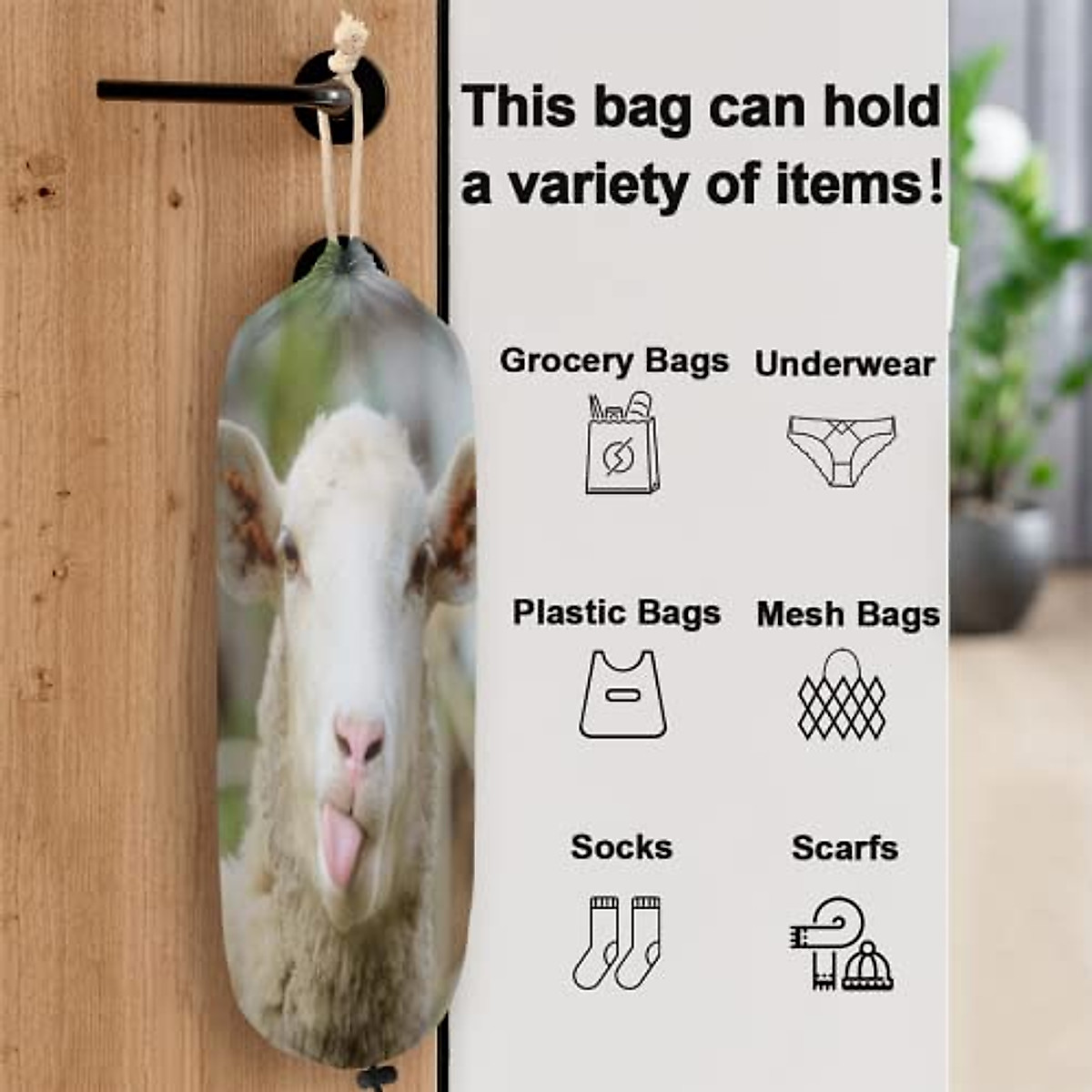 Funny Sheep Plastic Bag Holder Wall Mount Grocery Bag Organizer Trash Bag Holder Plastic Bag Organizer For kitchen living room bedroom bathroom
