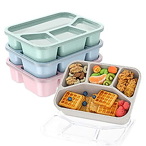 Bento Lunch Box for Kids (4 Pack), 4-Compartment Meal Prep Container with Transparent Cover, Freezer and Dishwasher Safe Food Storage Containers, Reusable Bento Adult Lunch Box for Work School Travel