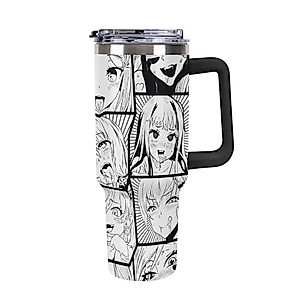 Niapessel Leak Proof Tumbler, Insulated Water Bottles with Straw, Anime Girl Face Emotion Insulated Cup with Handle 40 Oz Stainless Steel Flask for School, Travel, Car, Sports, Work