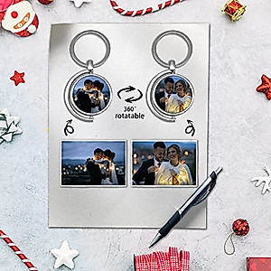 Personalized Custom Keychain with Picture - Turnable Double Sided Colorful Photo Key chains Memorial Gifts for Family Lover, Half Round - Silver