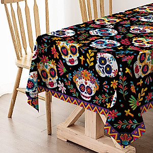Hafangry Dia DE Los Muertos Tablecloth Day of The Dead Sugar Skull Decor Mexican Fiesta Halloween Themed Party Decoration Kitchen Dining Room Table Cloth (60" x 84")
