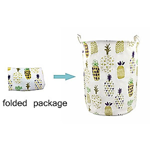Orino 19 x 16.5 Inches Extra Large Canvas Fabric Folding Storage bin with Handle Waterproof Home Decor Laundry Hamper Organize Pineapple Storage Baskets for Dirty Clothes, Toy (Yellow)