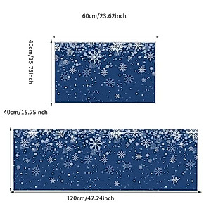 Christmas Kitchen Rugs and Mats Set of 2, Non-Slip Blue Snowflake Rugs Kitchen Mats Snowflake Doormat for Winter Holiday Kitchen Decorations Washable Runner for Xmas Home Decor (17"x47"+16"x24")