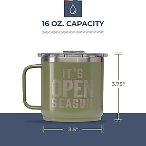 ORCA Camper 16 oz Stainless Steel Insulated Coffee Mug with Handle | Thermos Style Temperature Insulation, Portable Tumbler Cup with a Clear Lid, Home Essentials — Open Season Dark Green Print