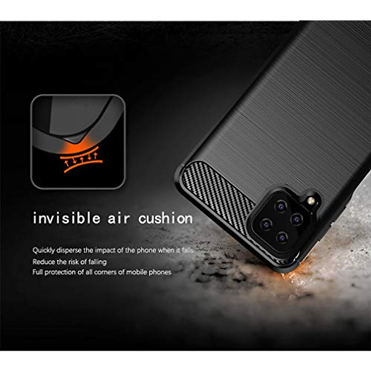 Samsung A12 Case,Galaxy A12 Case,with HD Screen Protector,Shock-Absorption Flexible TPU Bumper Cove Soft Rubber Protective Case for Samsung Galaxy A12 (Black Brushed TPU)