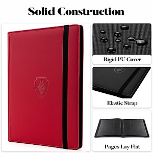 Trading Card Binder 9 Pocket, Fabmaker PU Cover Card Collection Binder for 360 Cards, Premium Card Book, Sturdy Card Holder Folders, Card Album for YuGiOh, MTG, TCG, Game Cards & Sports Cards, Red